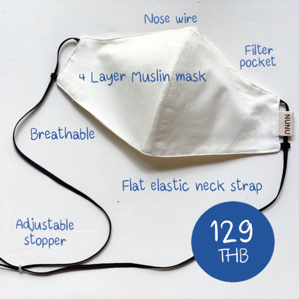 NuNu Muslin Mask (Blue)/หน้ากากอนามัยสีฟ้าพร้อมสายคล้องคอ – NuNu Website
